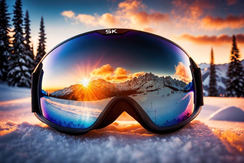 Ski Goggles with Reflection of Mountains. Winter Ski Theme Stock ...