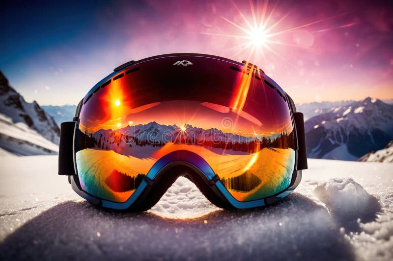 Ski Goggles with Reflection of Mountains. Winter Ski Theme Stock ...