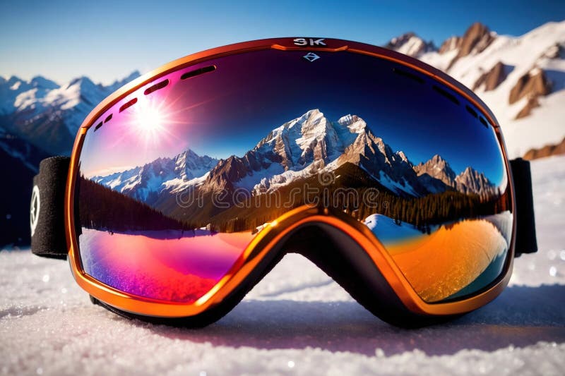 Ski Goggles with Reflection of Mountains. Winter Ski Theme Stock ...