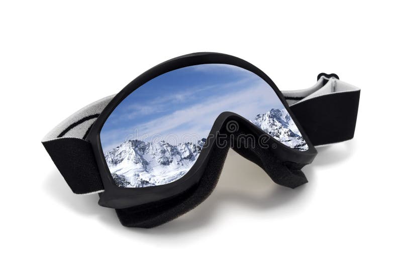 Ski Goggles with Reflection of Snow Mountains Stock Image - Image of ...