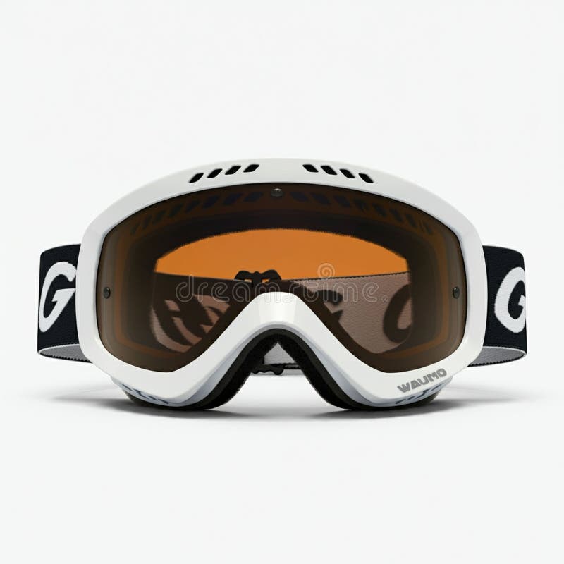 Ski Goggles with a White Plastic Frame and Amber-tinted Lenses. the ...