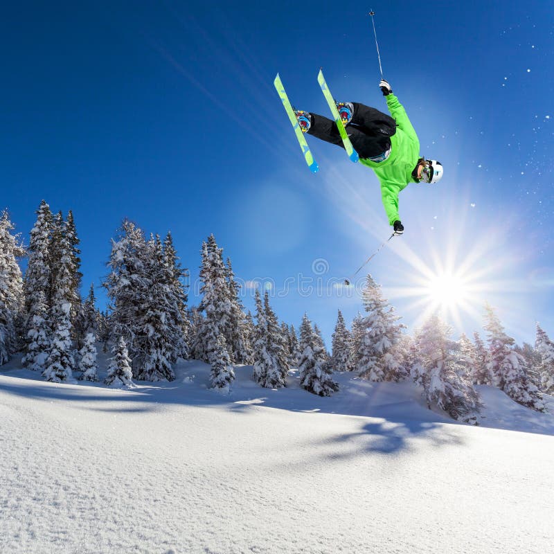 Jump in fresh snow stock image. Image of skier, athlete - 167075275