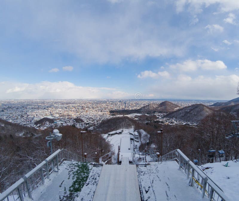 Ski Jump Stadium are Covered with Snow from Top View in Winter Stock ...