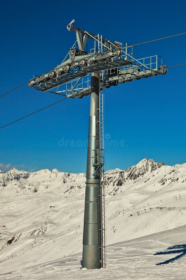 Ski Lift Pole With Support Rolls. Stock Photo - Image of snow, sport ...