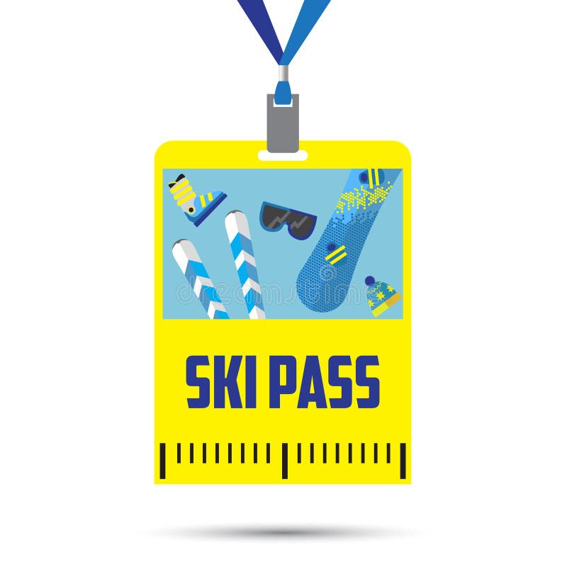 Ski Pass Template with Barcode. Red Ribbon .equipment for Winter ...