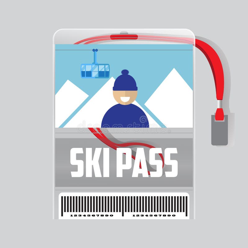 Ski Pass Template with Barcode. Red Ribbon .equipment for Winter ...