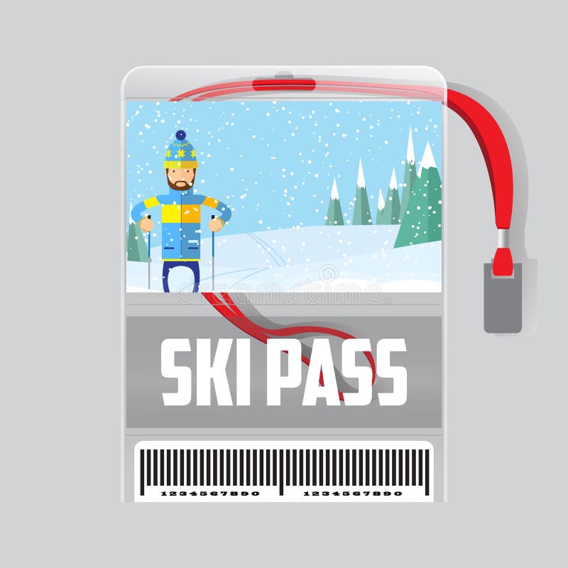 Ski Pass Template with Barcode. Red Ribbon .equipment for Winter ...