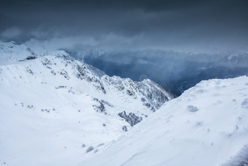 Ski Resort on a Cloudy Winter Day Stock Photo - Image of ropeway, white ...