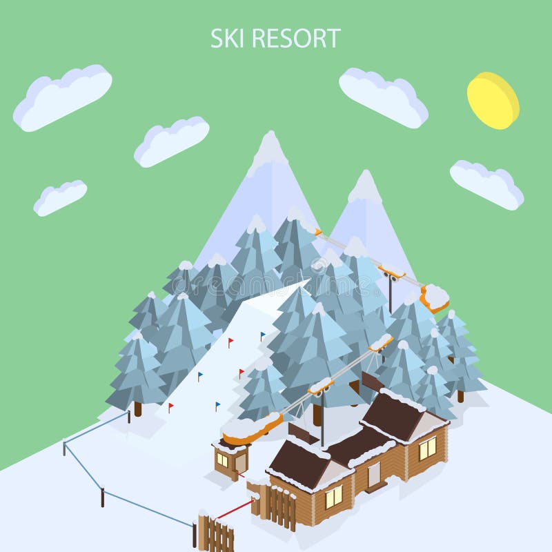 Ski Resort. Mountain Landscapes. Vector Isometric Illustrations. Stock ...