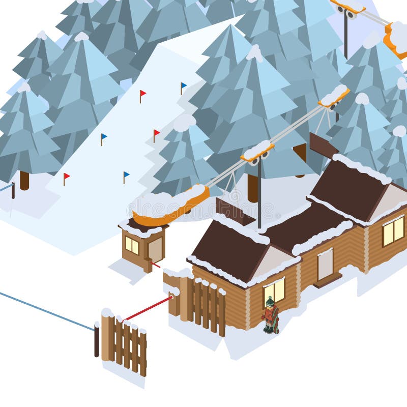 Ski Resort. Mountain Landscapes. Vector Isometric Illustrations Stock ...