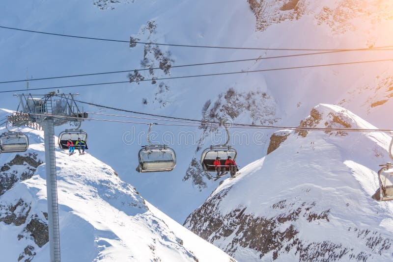 Ski Resort with an Open-type Cable Car Overlooking the Snow-covered ...