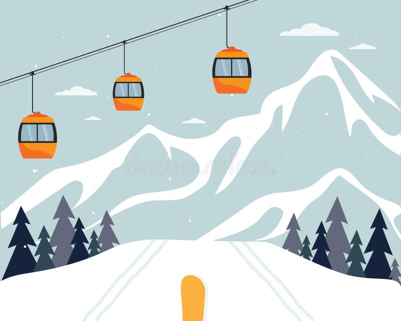 Ski Resort in Winter with Mountains and Tree Stock Vector ...