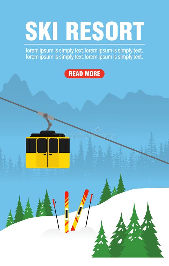 Ski Resort. Winter Web Banner Concept Design Flat Stock Vector ...