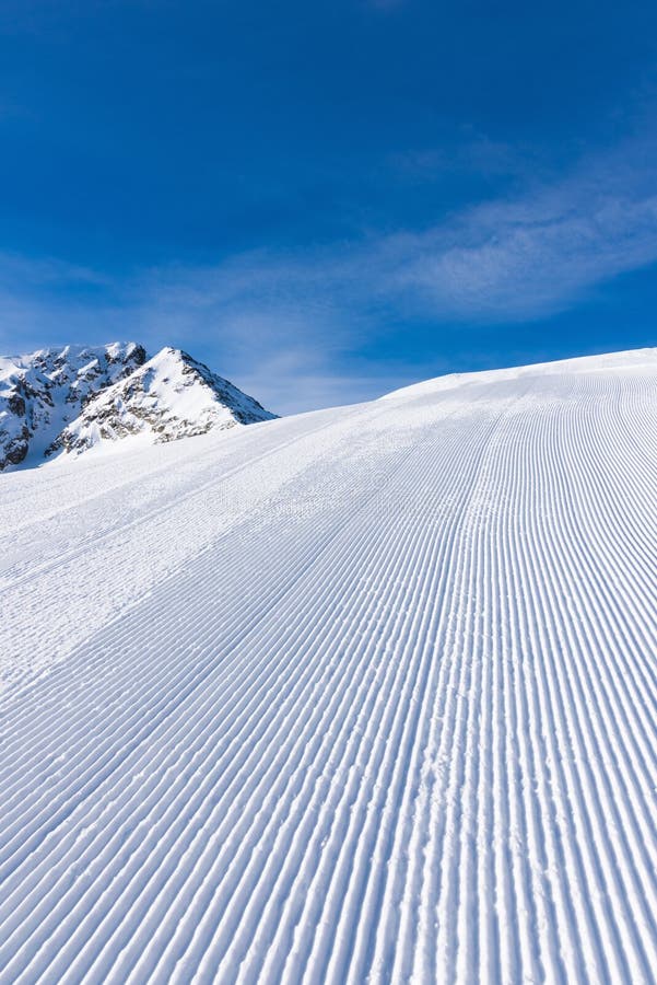 Ski run trail snowcat stock image. Image of fresh, piste - 67162005