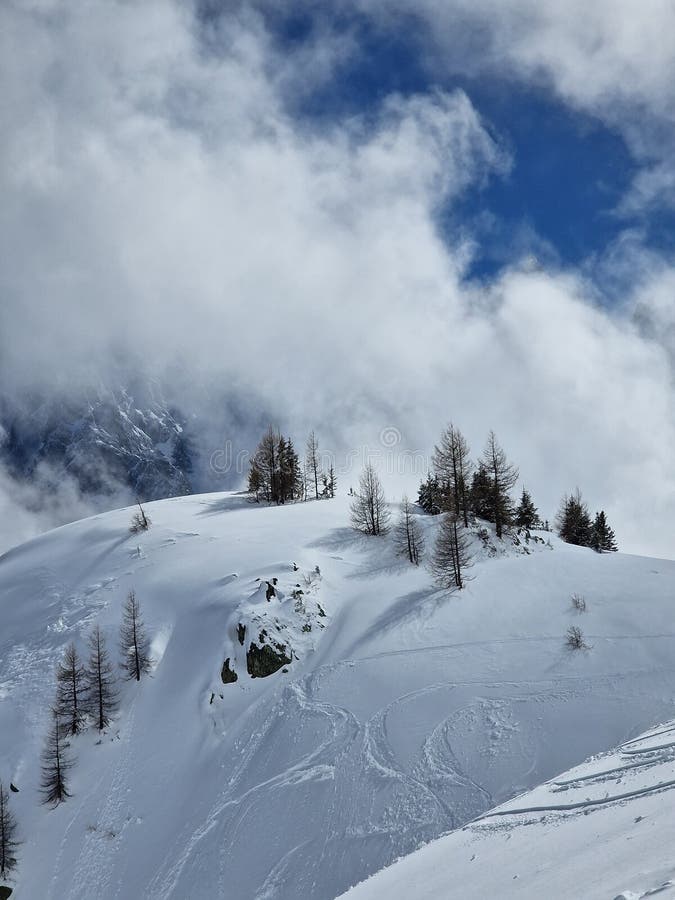 Ski Slope with Trees in Chamonix Resort on a Sunny Day Stock Photo ...