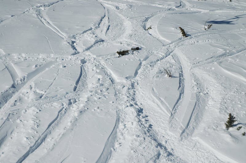 Ski and Snowboard Tracks on a Slope Stock Photo - Image of snow, blue ...