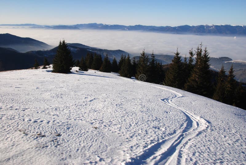 Ski Track in Winter Mountain Land Stock Photo - Image of panorama ...