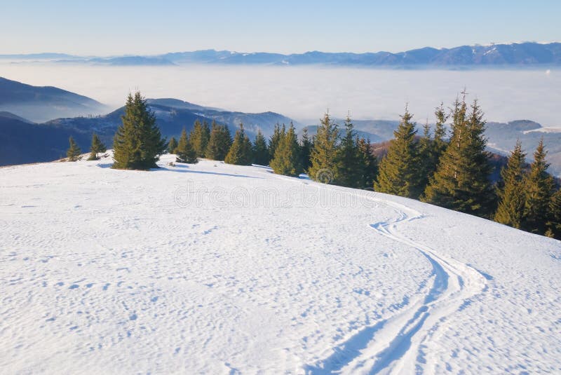 Ski Track in Winter Mountain Land Stock Photo - Image of extreme ...