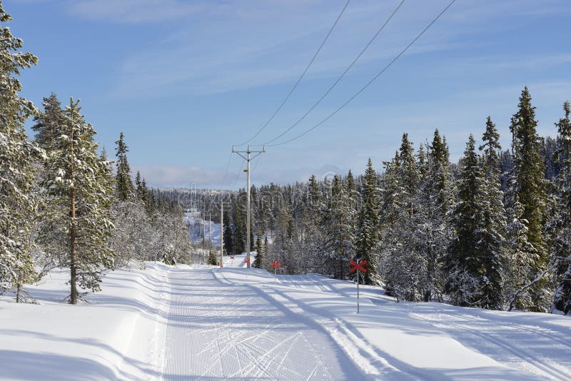 Ski tracks in Sweden stock photo. Image of horizontal - 97069208