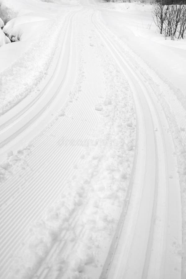 Ski trail , tracks in snow stock image. Image of copy - 30435669