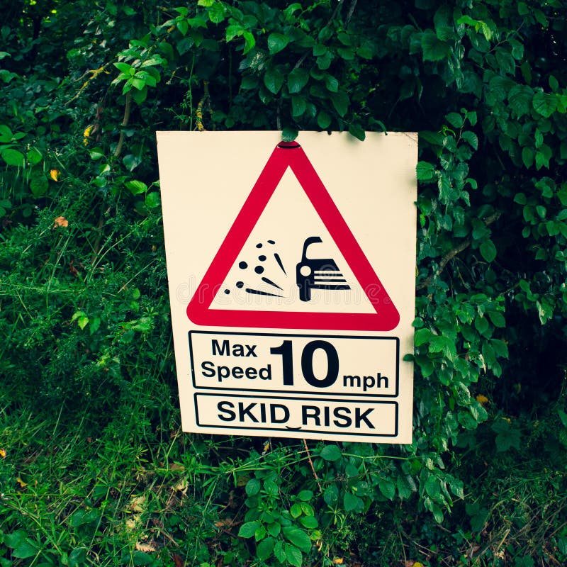 Skid Risk Warning Sign on a Country Road Stock Photo - Image of purpose ...