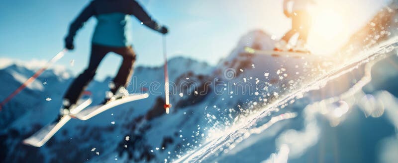 Skier Descending Mountain in Sunny Winter Stock Photo - Image of sports ...