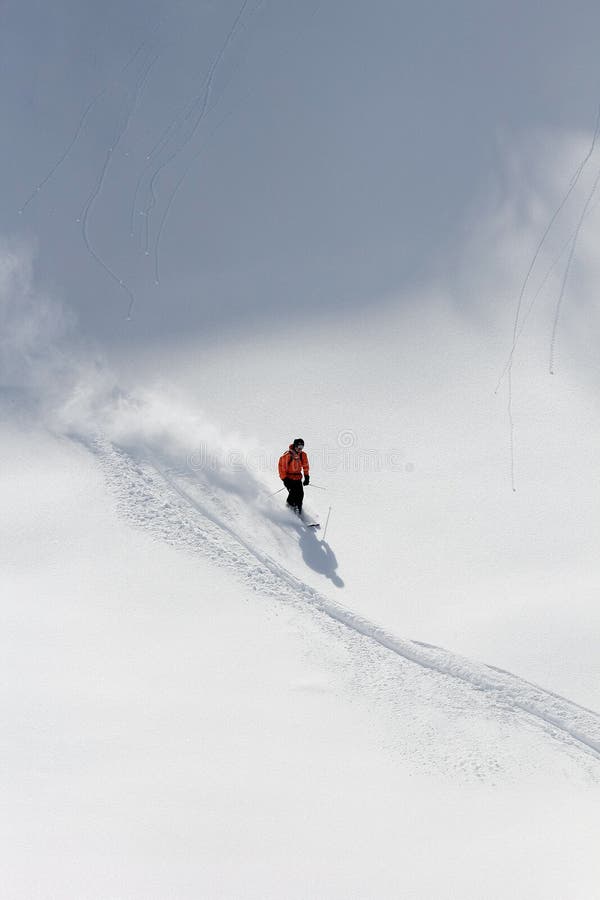 Skier in Deep Powder, Extreme Freeride Stock Image - Image of leisure ...