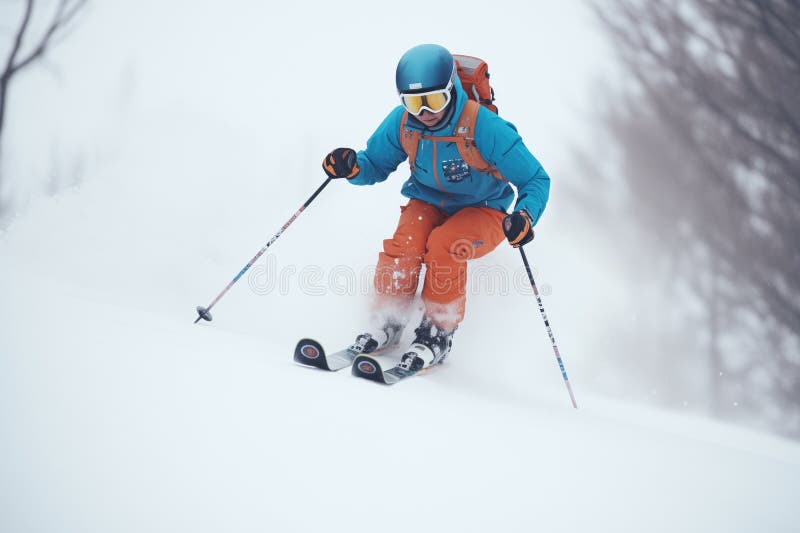 Skier Lines Down a Powdery, Snow-clad Slope Stock Photo - Image of ...