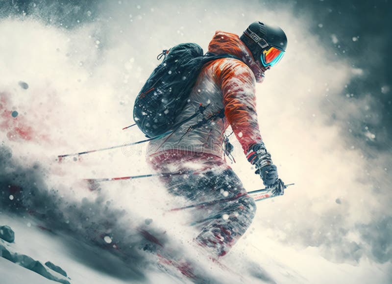A Skier in Motion Going Down a Snowy Slope, Generated Ai Stock ...