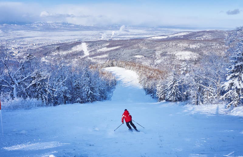 Skier on ski slope stock image. Image of person, downhill - 65458379