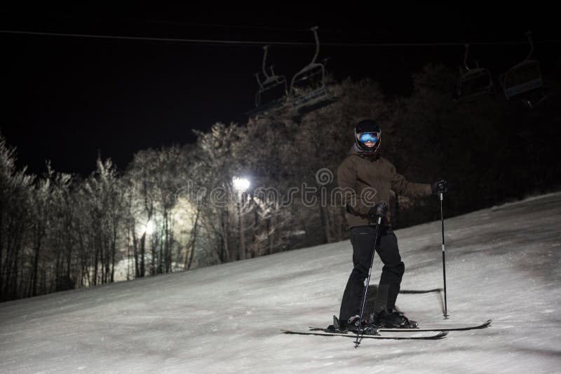 Skier skiing in snowy alps stock photo. Image of leisure - 92573240