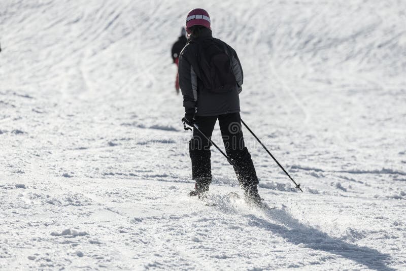 Skier Sliding Down Steep Slope Overlooking the Snowbird Glacier in the ...