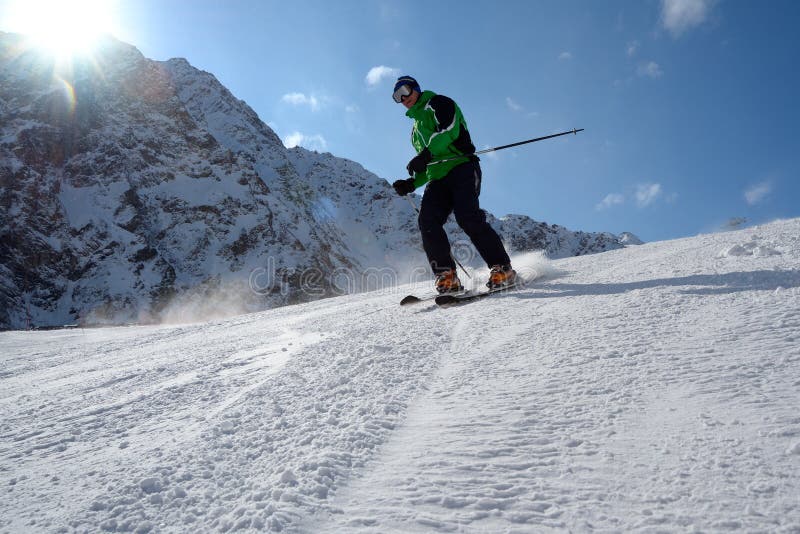 Skier on the slope stock image. Image of countryside - 86900871