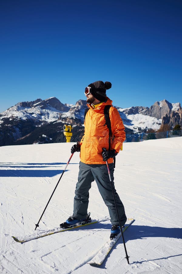 The Skier Standing on a Slope Stock Image - Image of boot, vacations ...