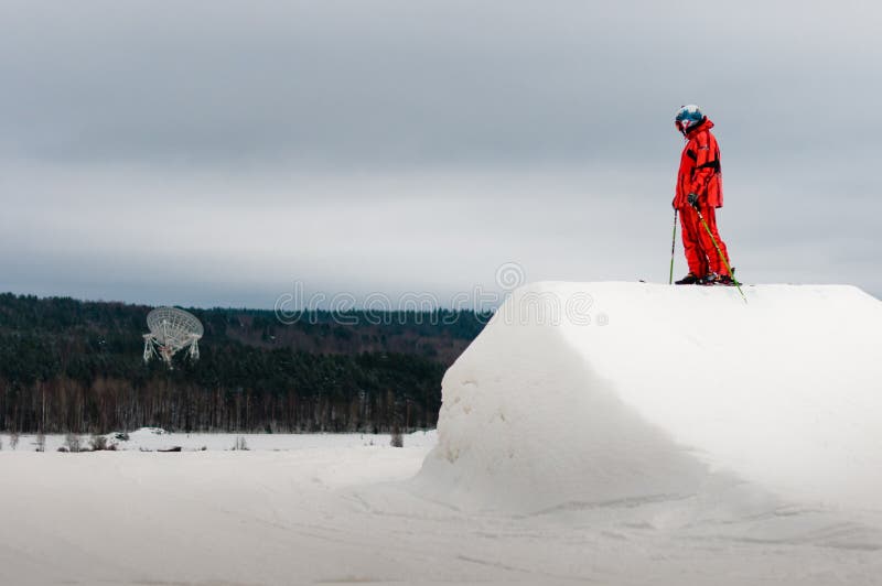 Skier Standing on Springboard Peak Stock Image - Image of peak, holiday ...