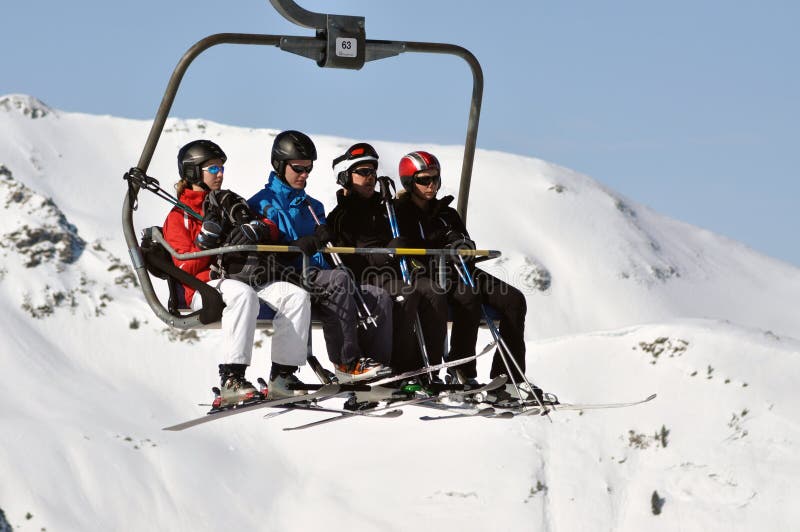 Skiers Going Up with Ski Lift Editorial Photography - Image of alps ...