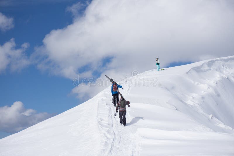 Skiers Walking Uphill for Freeride Stock Image - Image of people ...