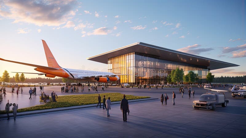 Skies Alive a Dynamic Airport Scene Stock Illustration - Illustration ...