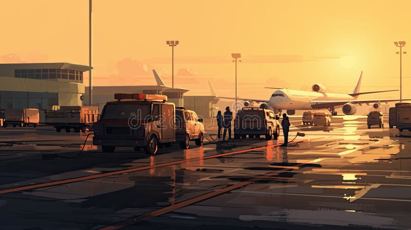 Skies Alive a Dynamic Airport Scene Stock Illustration - Illustration ...