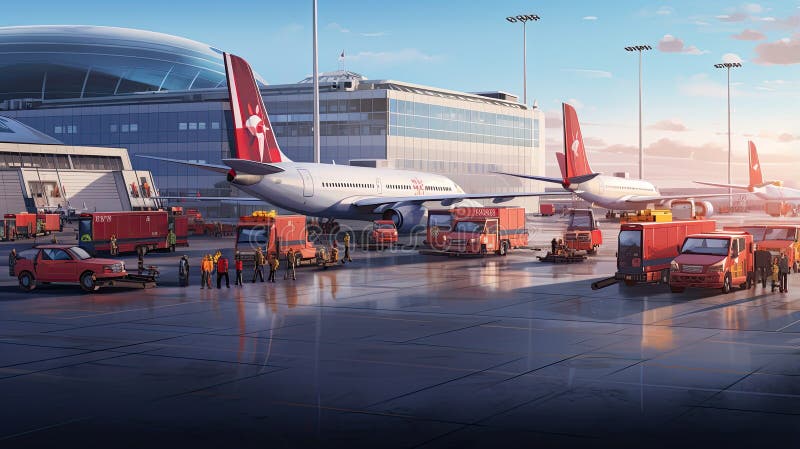 Skies Alive a Dynamic Airport Scene Stock Illustration - Illustration ...