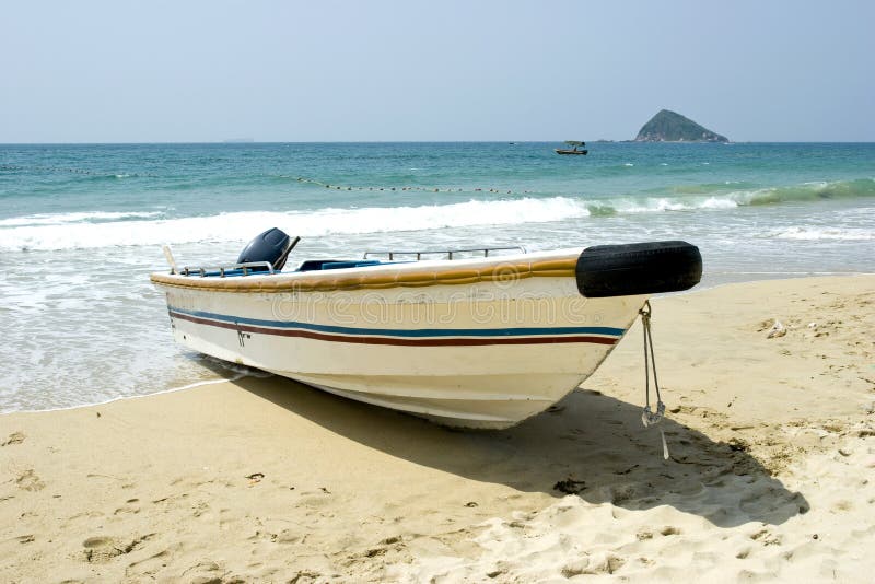 Skiff on the beach stock image. Image of kosi, summer - 14190589