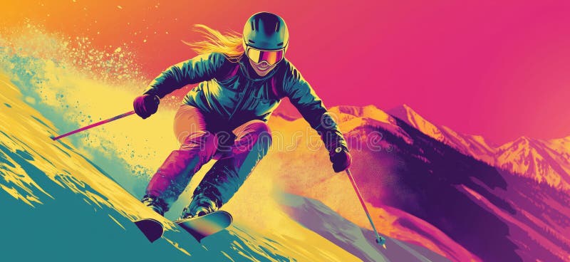 Vibrant Skiing Adventure in Snowy Mountains Showcasing Dynamic Skiing ...