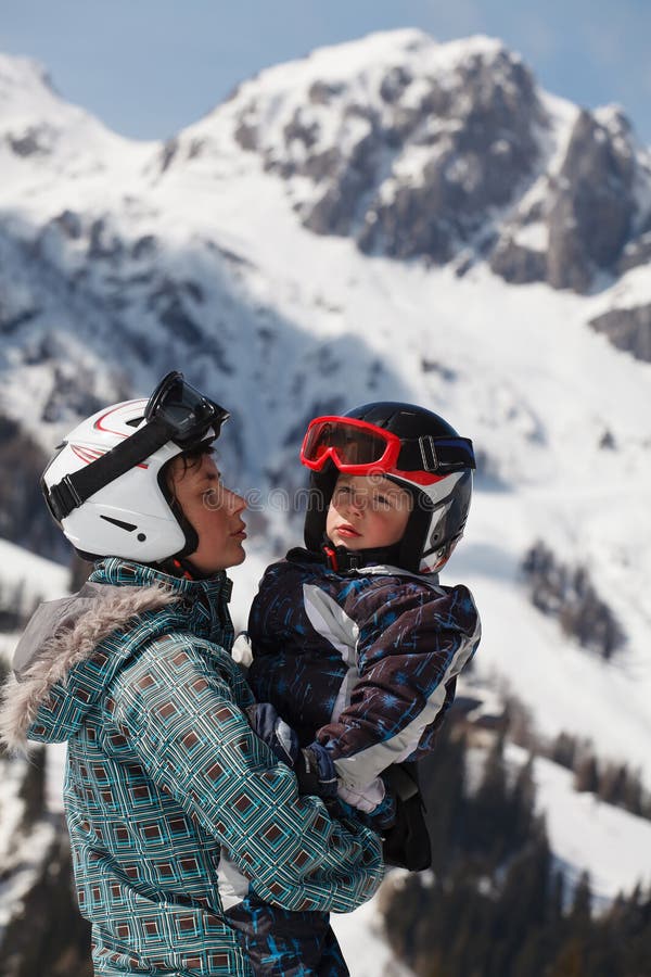 Skiing in the Alps. stock image. Image of little, healthy - 69312531