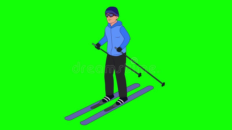 Skiing Animation. Man on Green Screen Background. 2d Loop Animation ...