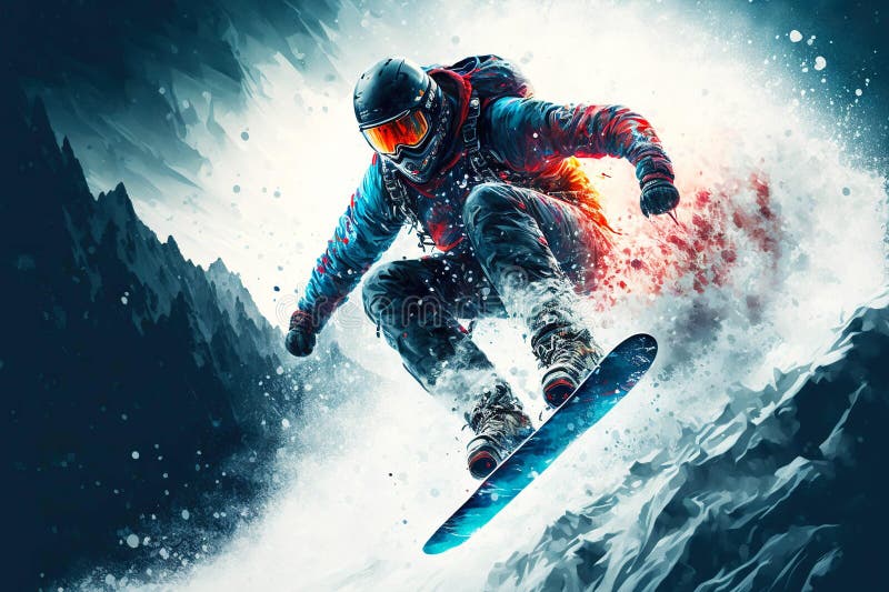Skiing Extreme Snowboarder Rolling Down Mountain on Board, Generative ...