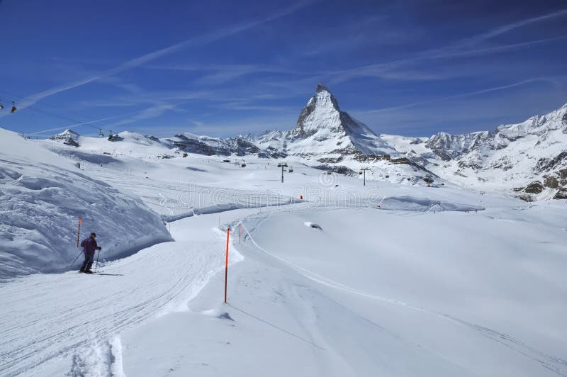 Train at Matterhorn editorial stock image. Image of skiers - 8724944
