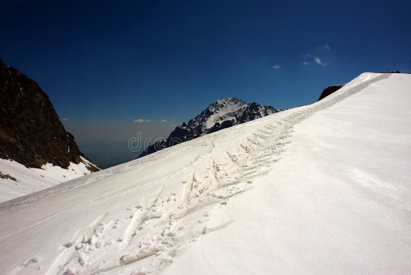 Skiing Path in Winter Mountains Stock Photo - Image of sunny, white ...
