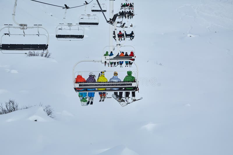Skiing Slopes from the Lift Stock Photo - Image of mist, activity ...