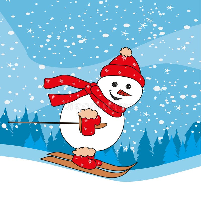 Skiing snowman stock vector. Illustration of holiday - 77914782