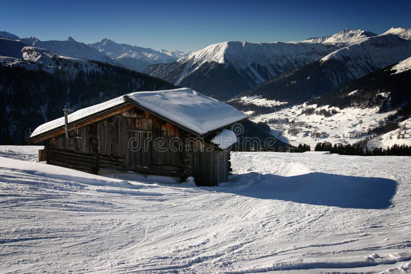 A log cabin in the Alps stock image. Image of cold, alpine - 552285